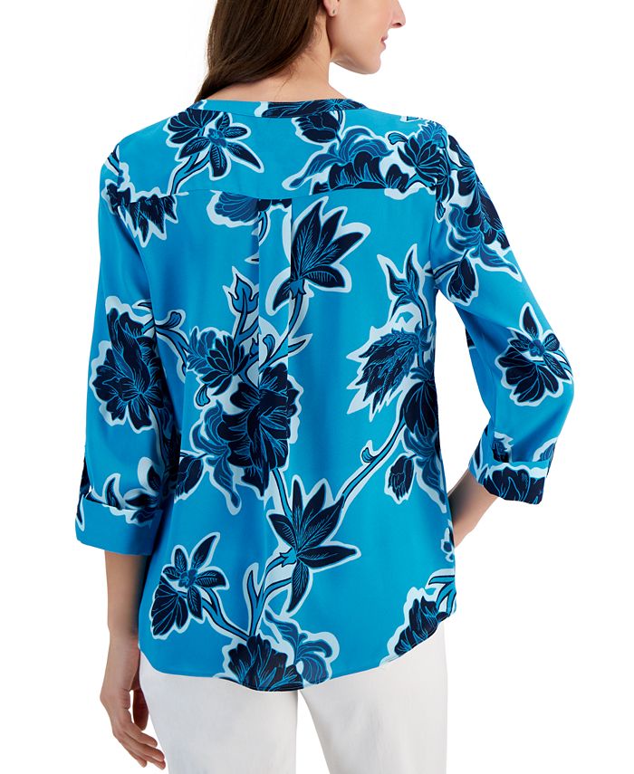 JM Collection Women's Felica Floral-Print Woven Utility Top, Created ...