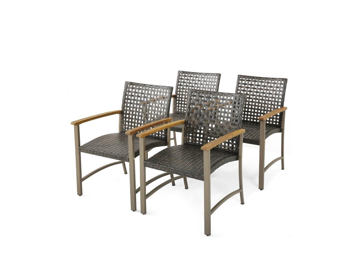 Click here for Set of 4 Patio Rattan Dining Chairs with Acacia Wo... prices