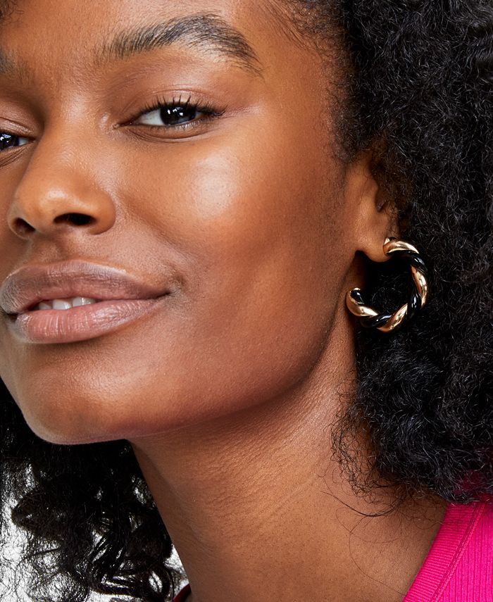 On 34th Gold-Tone Swirl Medium Hoop Earrings, 1.2", Created for Macy's ...