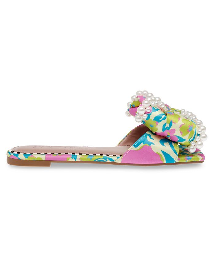 Betsey Johnson Women's Liah Pearl-Embellished Bow Slide Sandals - Macy's