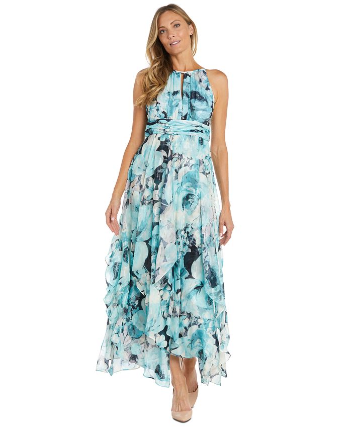 R & M Richards Petite Floral-Print Halter Maxi Dress - Macy's