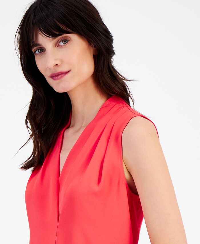 Anne Klein Women's Pleated-Shoulder Sleeveless Shell Top - Macy's