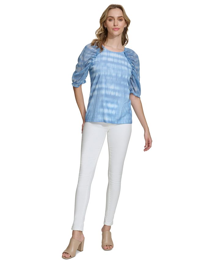 Calvin Klein Women's Printed Chiffon Sleeve Top - Macy's