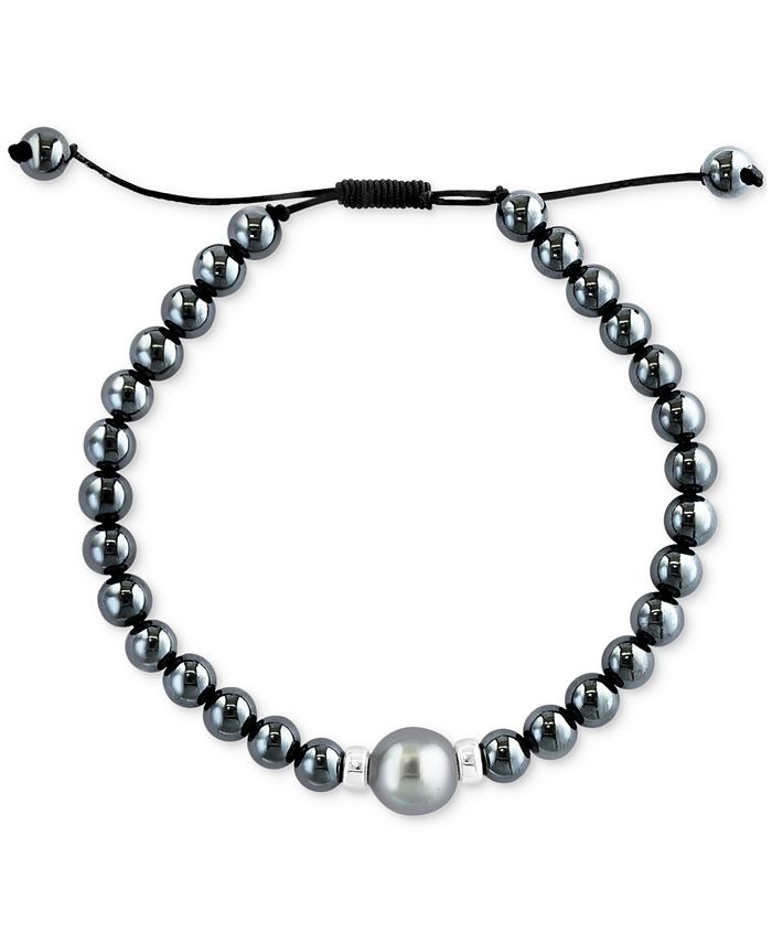 EFFY Collection EFFY® Men's Black Tahitian Pearl (10mm) & Hematite Bead Bolo Bracelet in ...