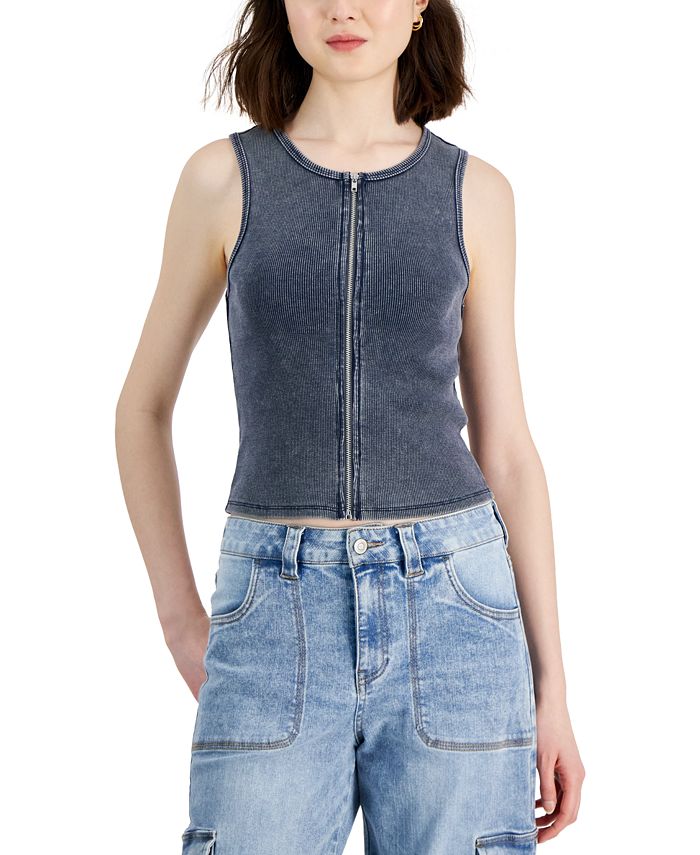 Madden Girl Juniors' Zip-Front Mineral Washed Tank - Macy's