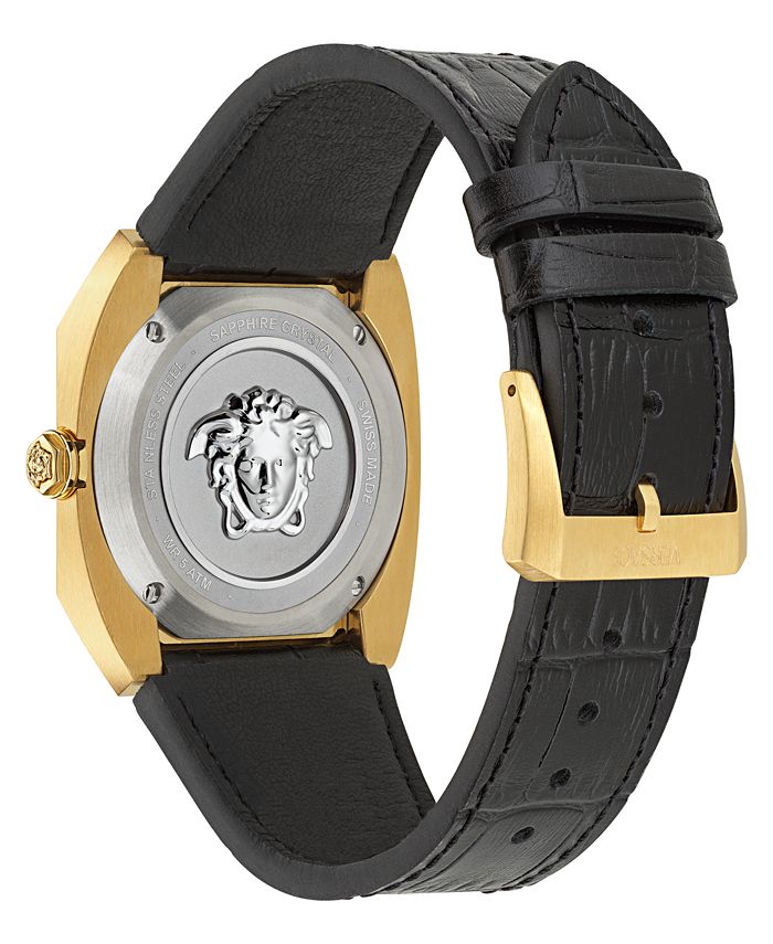 Versace Men's Swiss Black Leather Strap Watch 44mm - Macy's