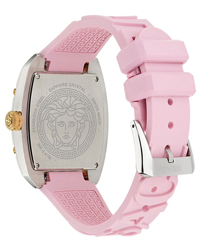 Versace Women's Swiss Pink Silicone Strap Watch 45x36mm - Macy's