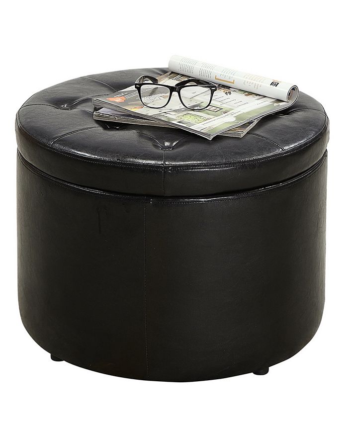 Convenience Concepts 22" Faux Leather Round Shoe Storage Ottoman - Macy's