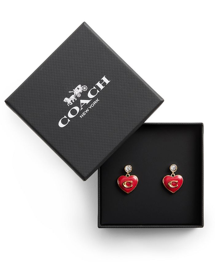 COACH Faux Stone Signature Heart Drop Boxed Earrings - Macy's
