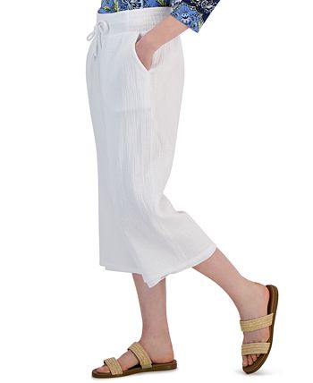 JM Collection Women's Gauze Cropped Pull-On Pants, Created for Macy's ...