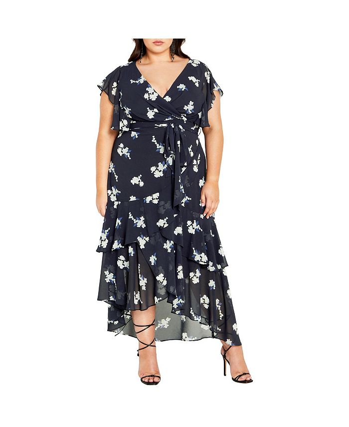 CITY CHIC Plus Size Demure V-Neck Flutter Sleeve Floral Maxi Dress - Macy's