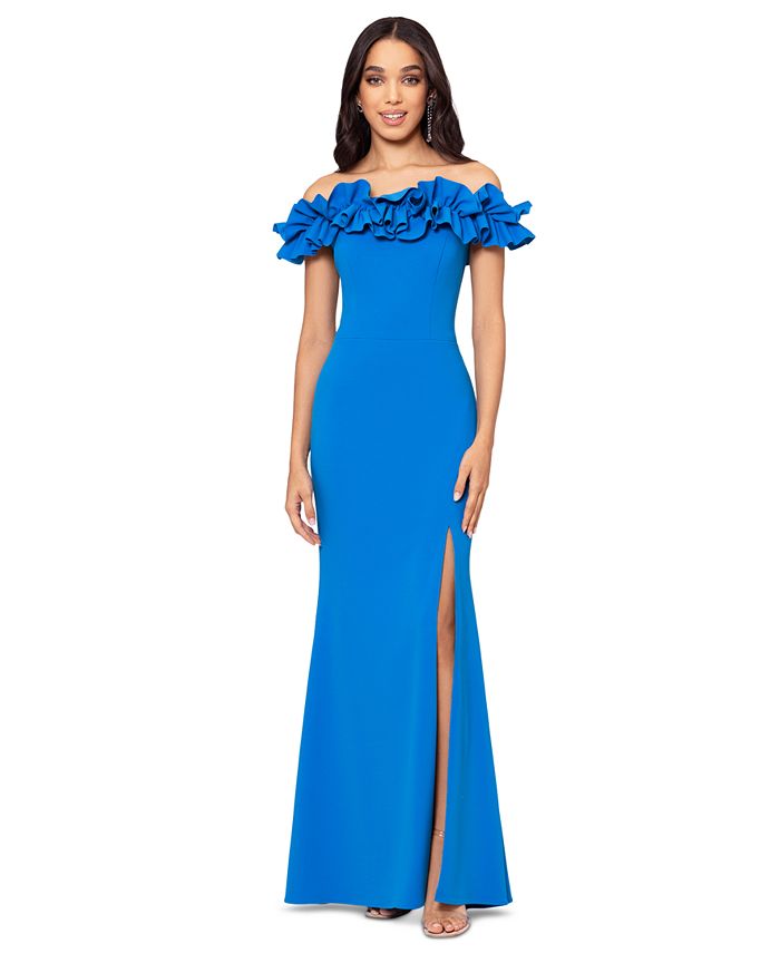 XSCAPE Ruffled Off-The-Shoulder Gown - Macy's