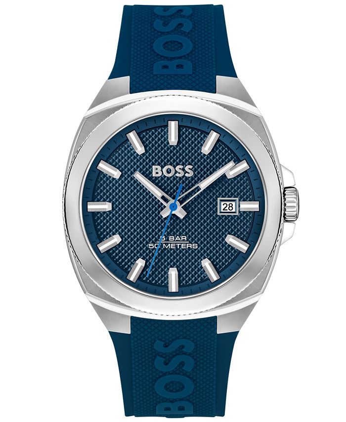 Hugo Boss Men's Walker Quartz Basic Calendar Blue Silicone Watch 41mm ...