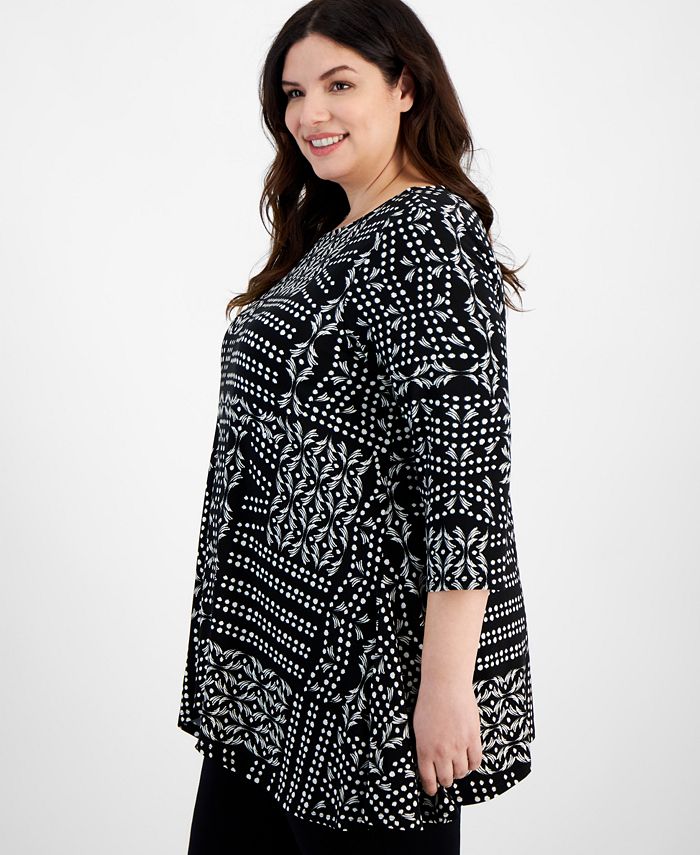 JM Collection Plus Size Patchwork Paradise Swing Tunic, Created for ...