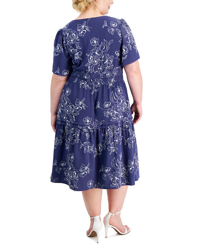 Robbie Bee Plus Size Split-Neck Tiered Midi Dress - Macy's
