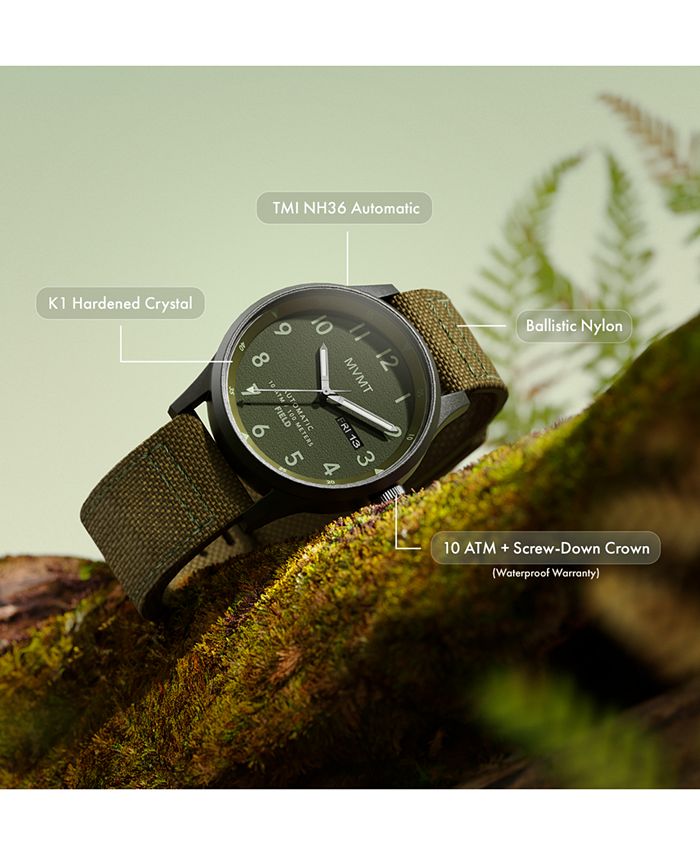 MVMT Men's Field Automatic Green Canvas Strap Watch 42mm - Macy's