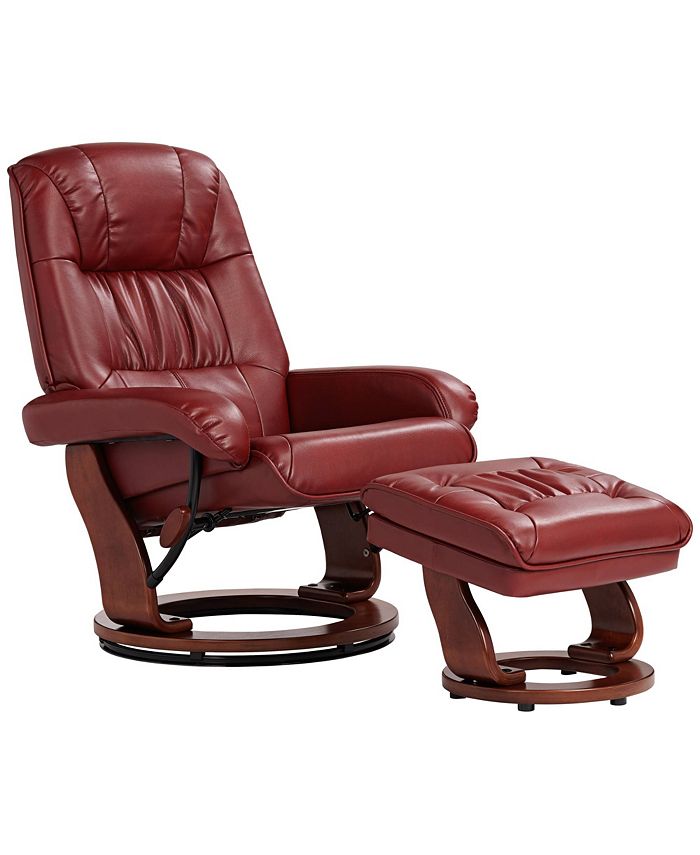 BenchMaster Kyle Ruby Red Swivel Faux Leather with Ottoman Recliner ...