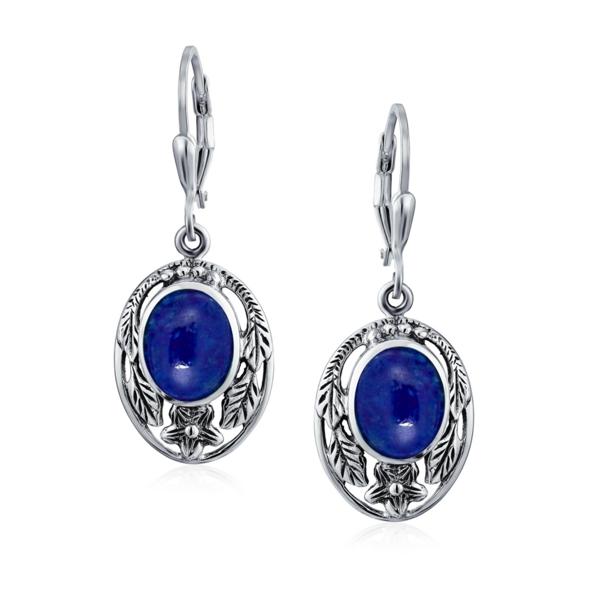 Click here for Bling Jewelry Oval Flower Leaf Carved Blue Synthet... prices