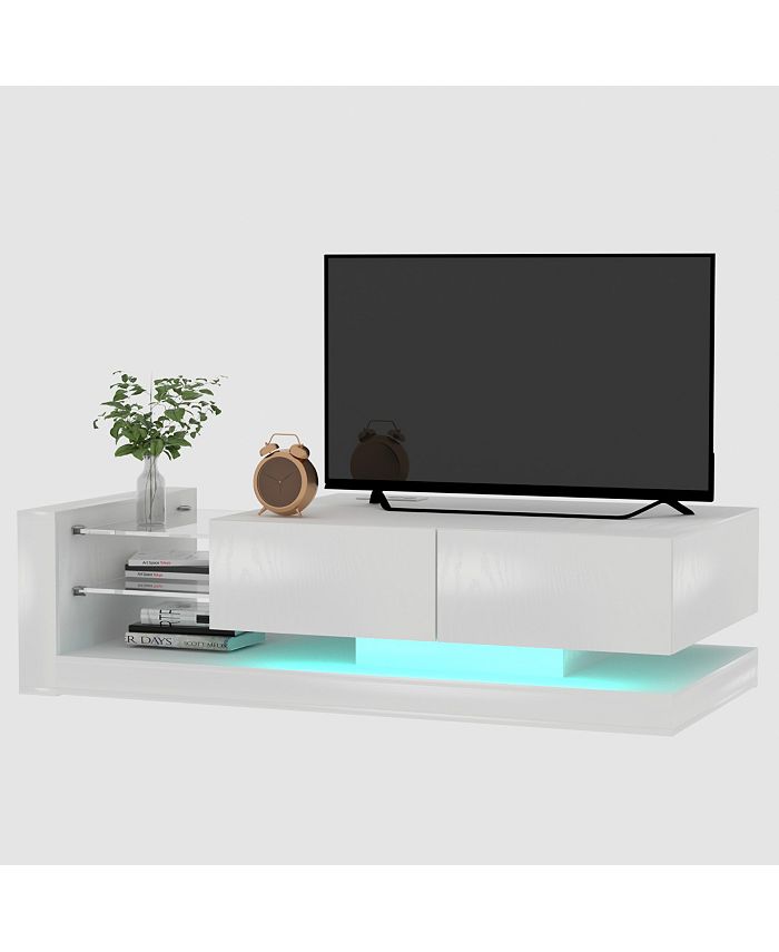 Simplie Fun Modern Ivory TV Console with Remote RGB LED and Storage ...