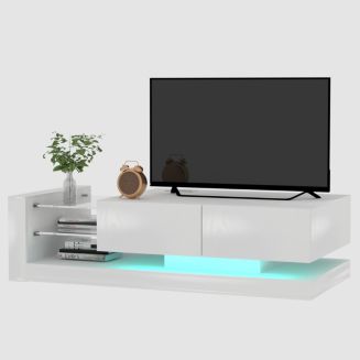 Simplie Fun Modern Ivory TV Console with Remote RGB LED and Storage ...