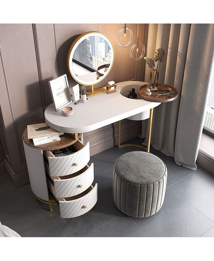 Simplie Fun Modern Makeup Vanity Table With LED Lighted Mirror ...