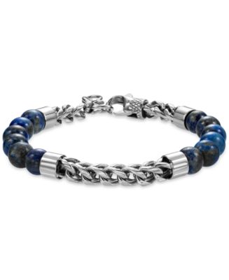Blackjack Men s Lapis Lazuli Bead Chain Bracelet in Stainless Steel Also in Onyx Tiger Eye Macy s