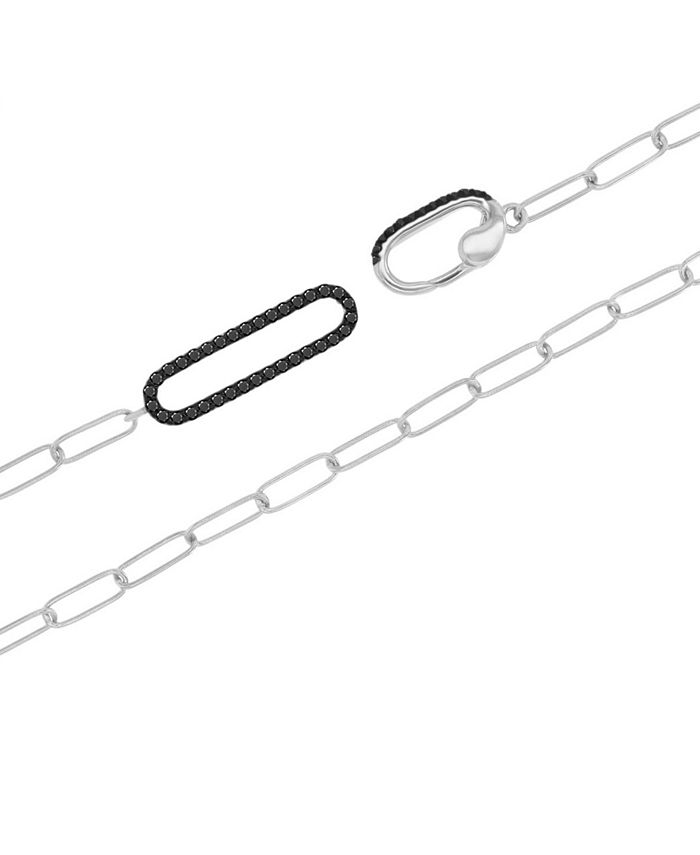 Macy's Black Spinel Pavé Interlocking Paperclip Link 19" Statement ...