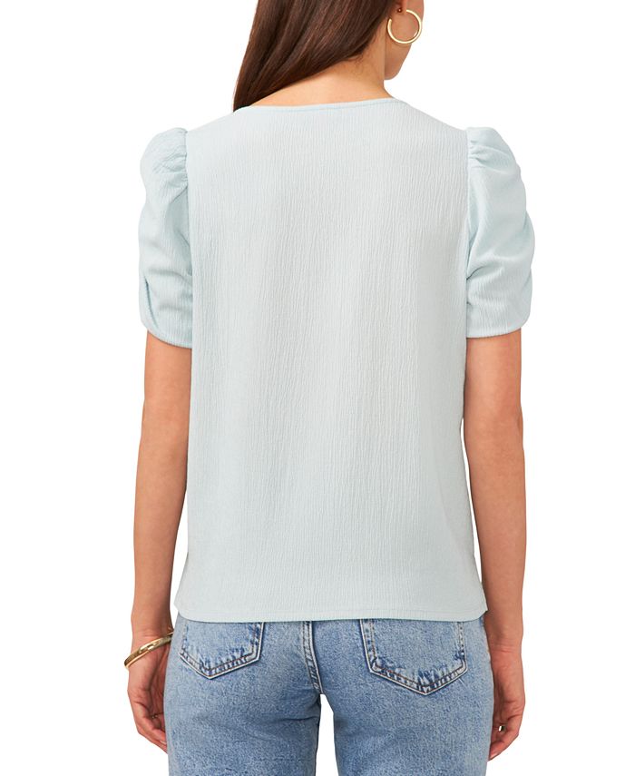 Vince Camuto Women's Ruched Puff Sleeve Textured Top - Macy's