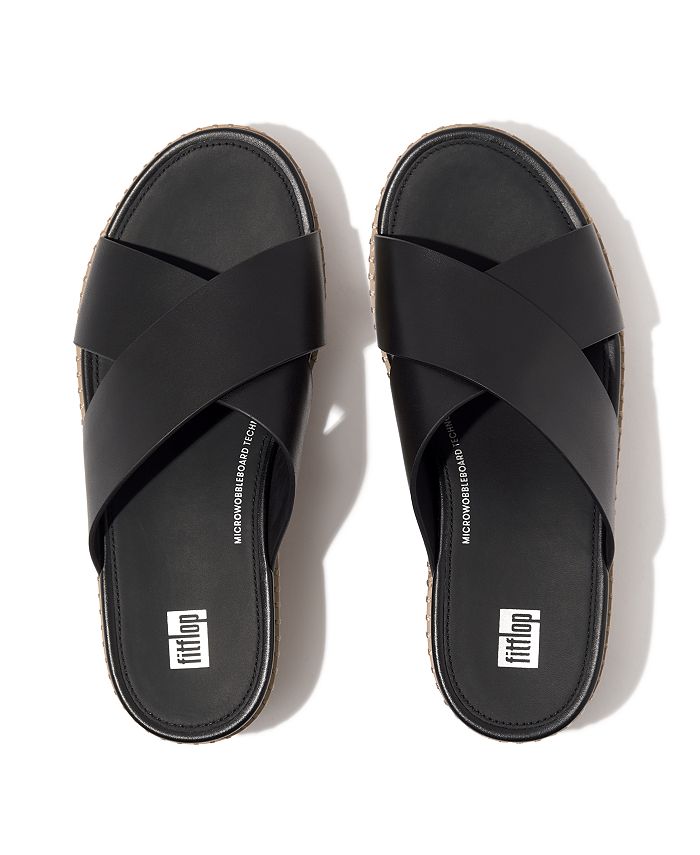 FitFlop Women's Eloise Leather or Cork Wedge Cross Slides - Macy's