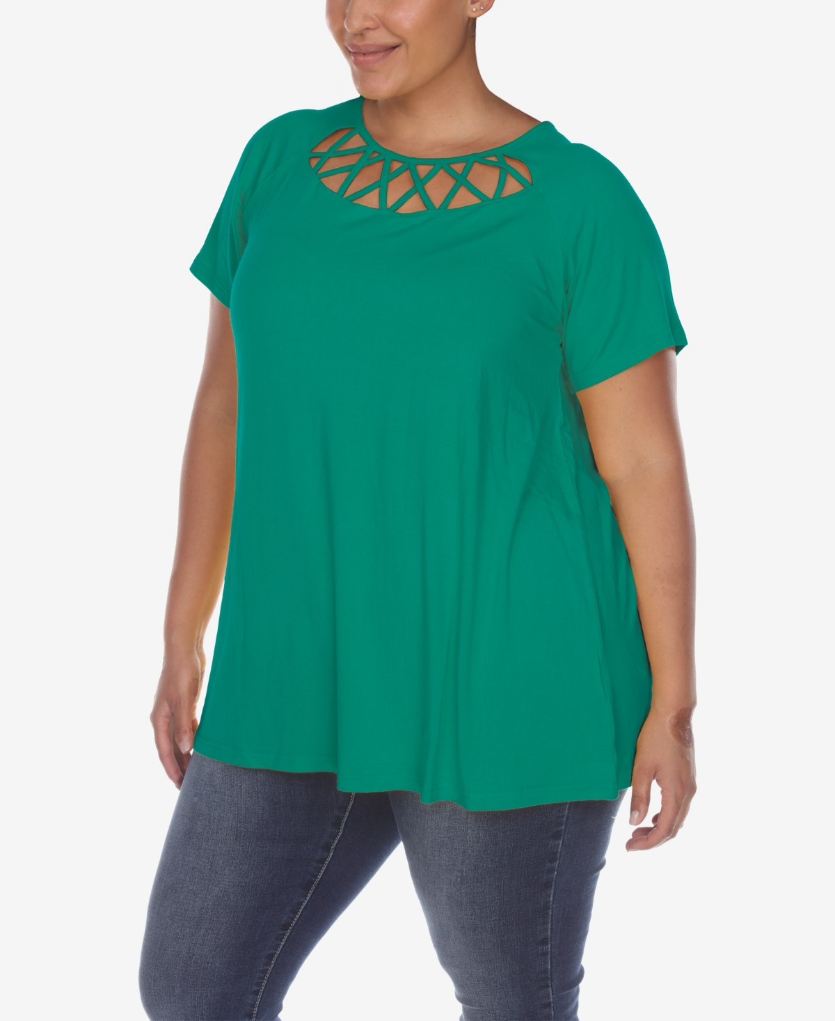 Click here for White Mark Plus Size Crisscross Cutout Short Sleev... prices