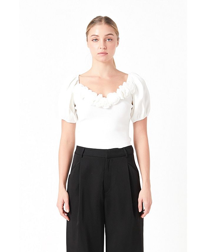 endless rose Women's Mixed 3D Flower Knit Top - Macy's