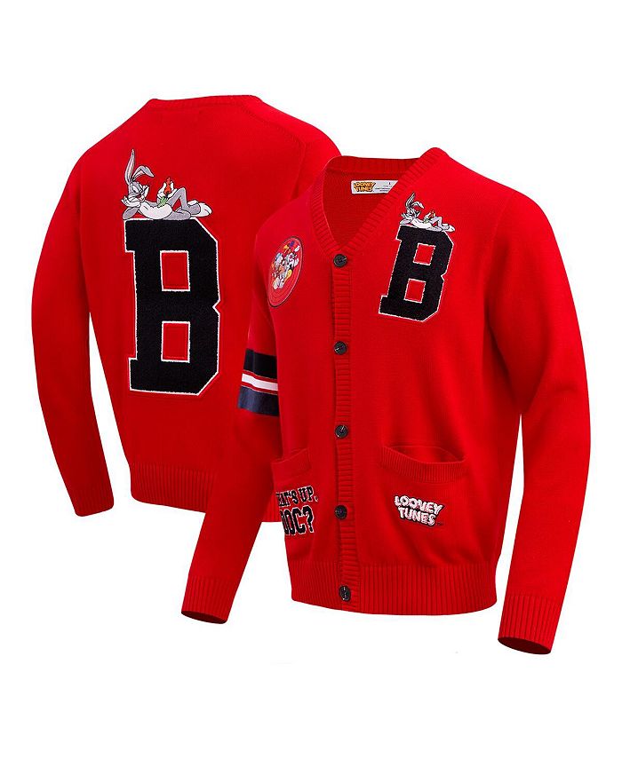Freeze Max Mens Red Looney Tunes Bugs Bunny Whats Up Doc Cardigan