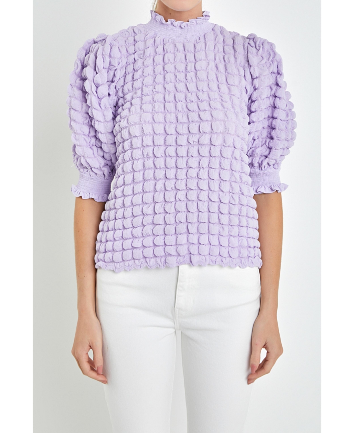 Click here for Womens Textured Mock Neck Short Sleeve Blouse - La... prices