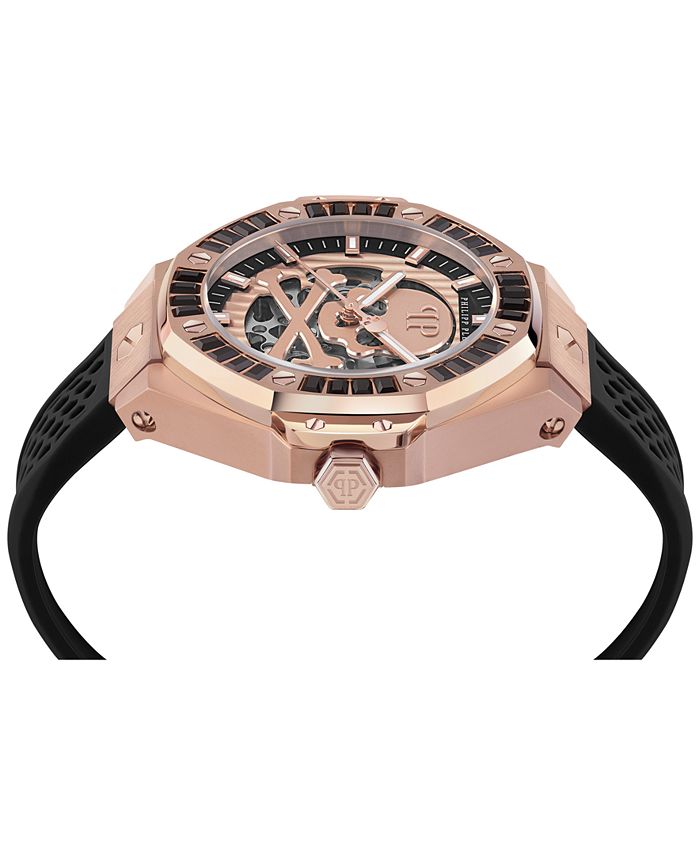 Philipp Plein Men's Automatic Skeleton Royal Black Silicone Strap Watch ...