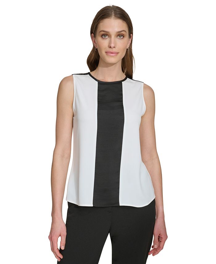 DKNY Women's Mixed-Media Colorblocked Sleeveless Top - Macy's