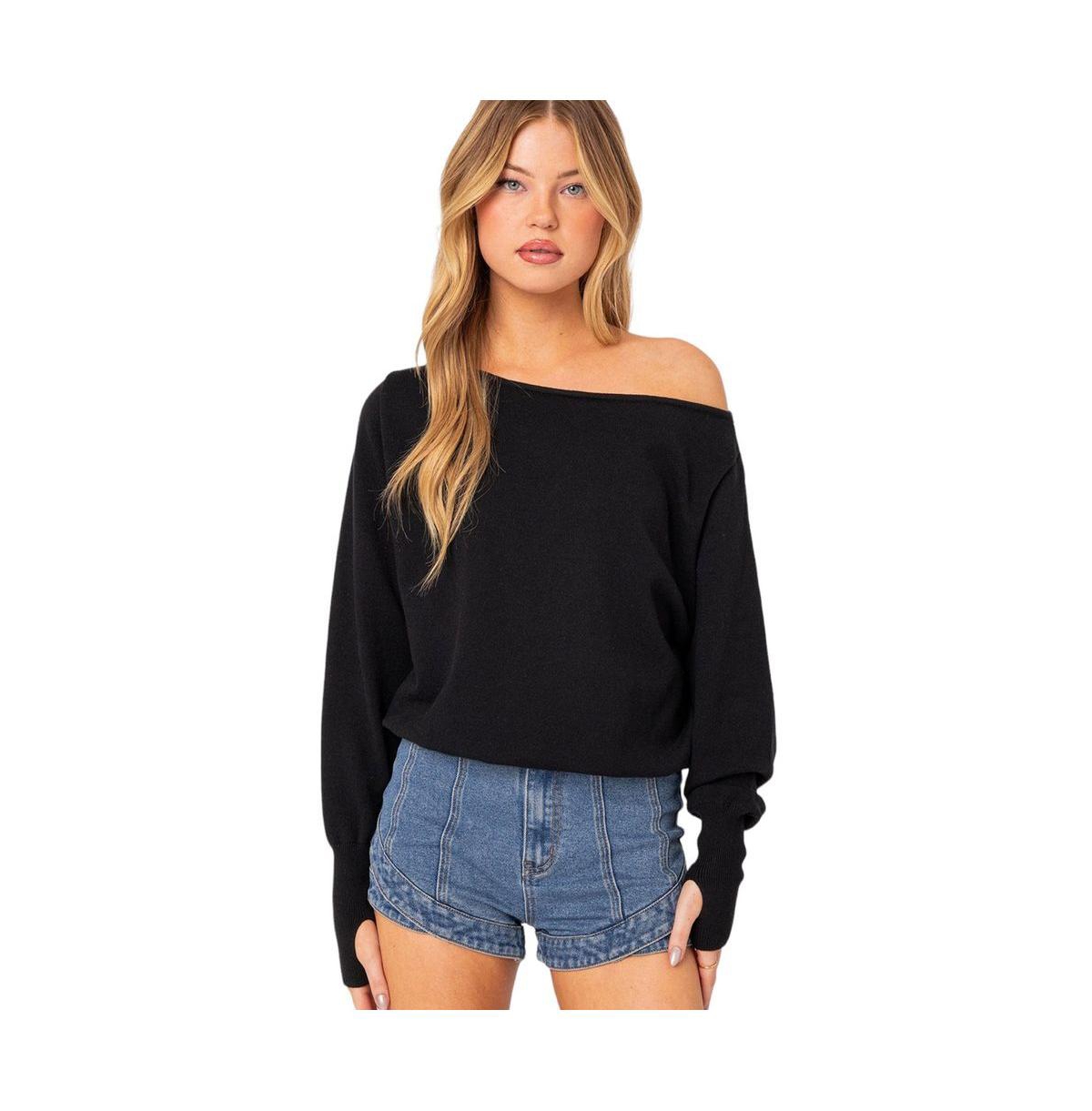 Click here for Edikted Womens Off Shoulder Oversized Sweater - Bl... prices