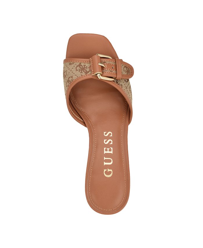 GUESS Women's Dista Mid Heel Open Toe Buckle Sandals - Macy's