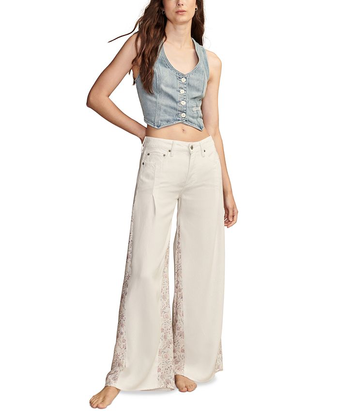 Lucky Brand Women's High Rise Floral-Inset Palazzo Jeans - Macy's