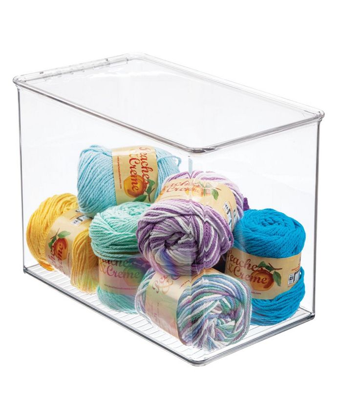 mDesign Tall Plastic Stackable Art/Craft Storage Bin, Hinged Lid, Clear ...