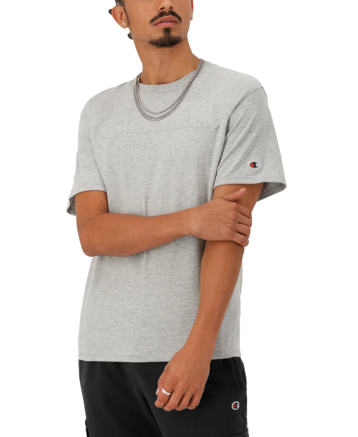 Click here for Champion Mens Classic Logo Crewneck Short-Sleeve T... prices