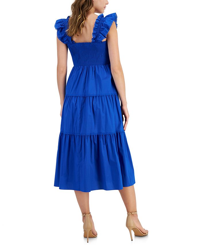 Anne Klein Women's Smocked Ruffle-Sleeve Tiered Dress - Macy's
