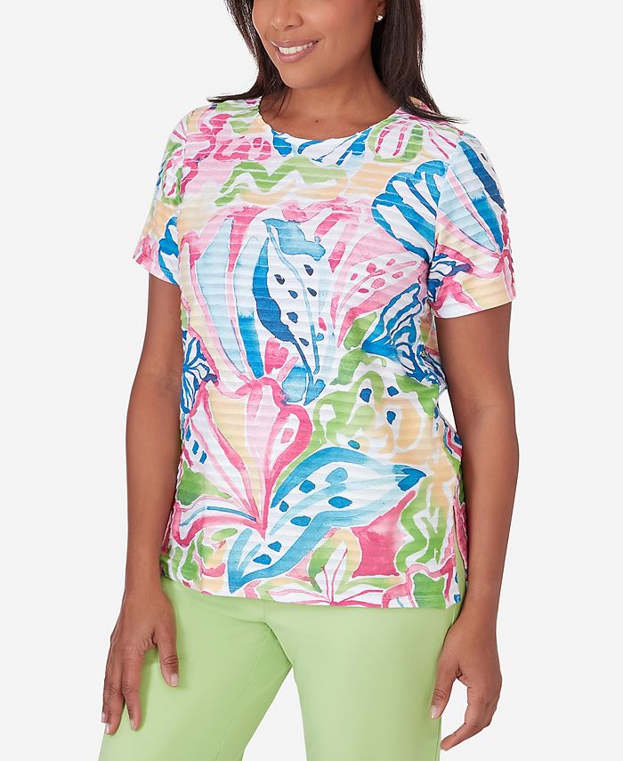 Alfred Dunner Petite Miami Beach Tropical Abstract Mini Ruffle Short ...