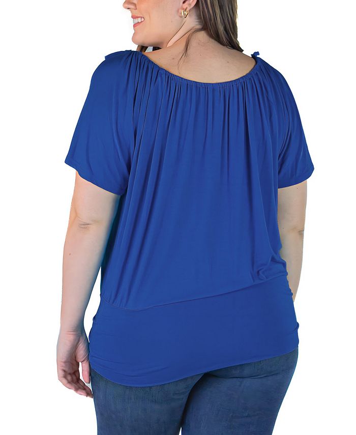 24seven Comfort Apparel Plus Size Short Sleeve Split Shoulder Top - Macy's