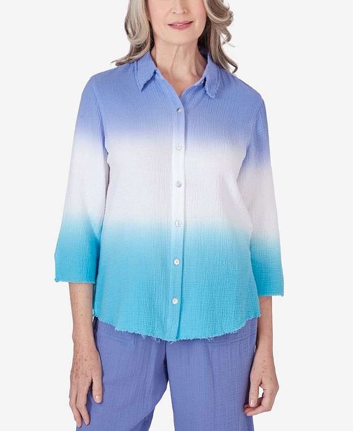 Alfred Dunner Women's Summer Breeze Dip Dye Button Down Blouse - Macy's