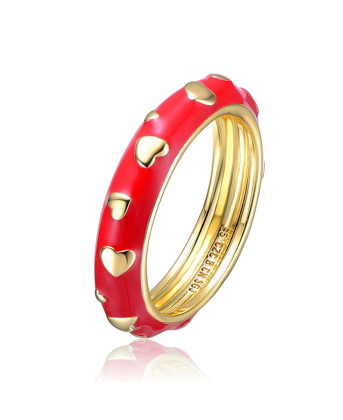 GiGiGirl Kids Sterling Silver 14k Gold Plated Enamel Heart Stacking Band Ring - Macy's