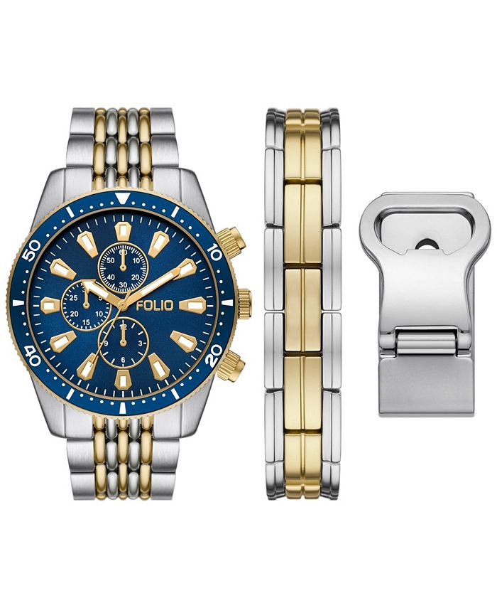 Folio Men's Three Hand 2T Silver-Tone, Gold-Tone Alloy Watch 42mm Gift ...