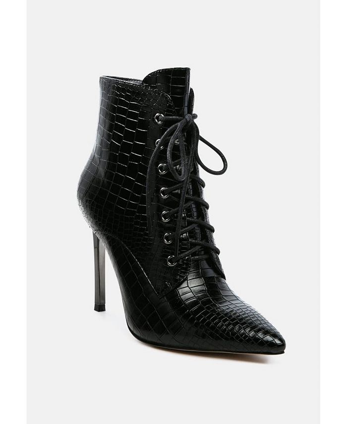 London Rag Women's escala croc lace-up stiletto boots - Macy's