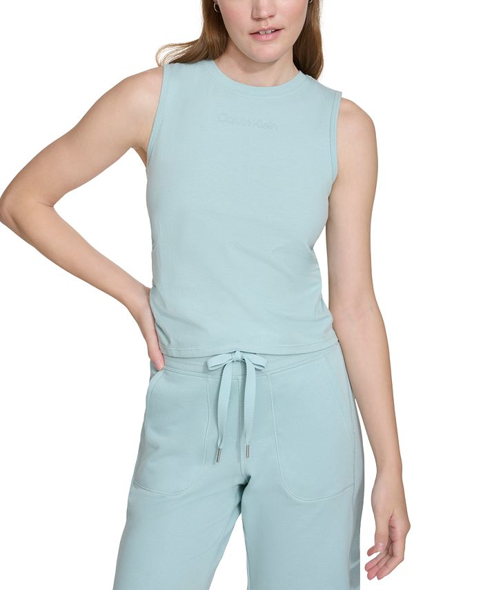 Calvin Klein Women's Ruched Crewneck Logo Tank Top - Macy's
