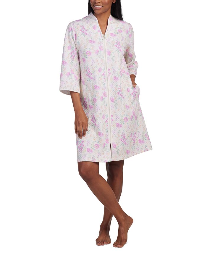 Miss Elaine Women's Floral 3/4-Sleeve Zip-Front Robe - Macy's