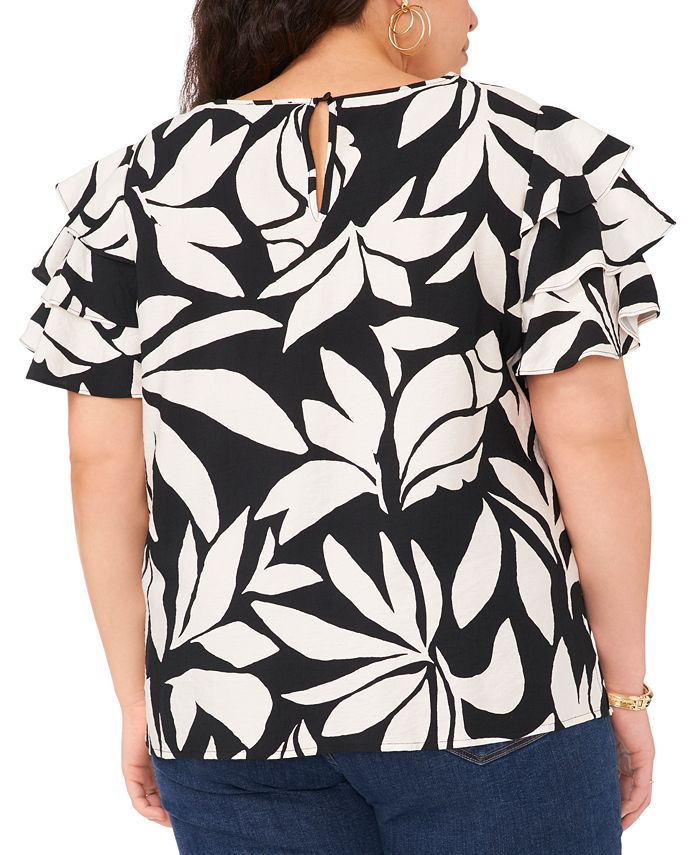 Vince Camuto Plus Size Printed Tiered-Ruffle-Sleeve Top - Macy's